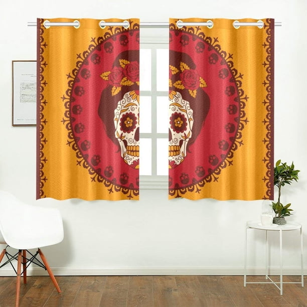 RYLABLUE Sugar Skull Dia De Los Muertos Window Treatment Panel Curtains ...
