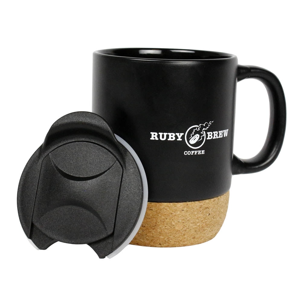 Ruby Brew Cork Bottom Ceramic Modern Coffee Mug w/ Splash Proof Lid Black 12 oz - Walmart.com