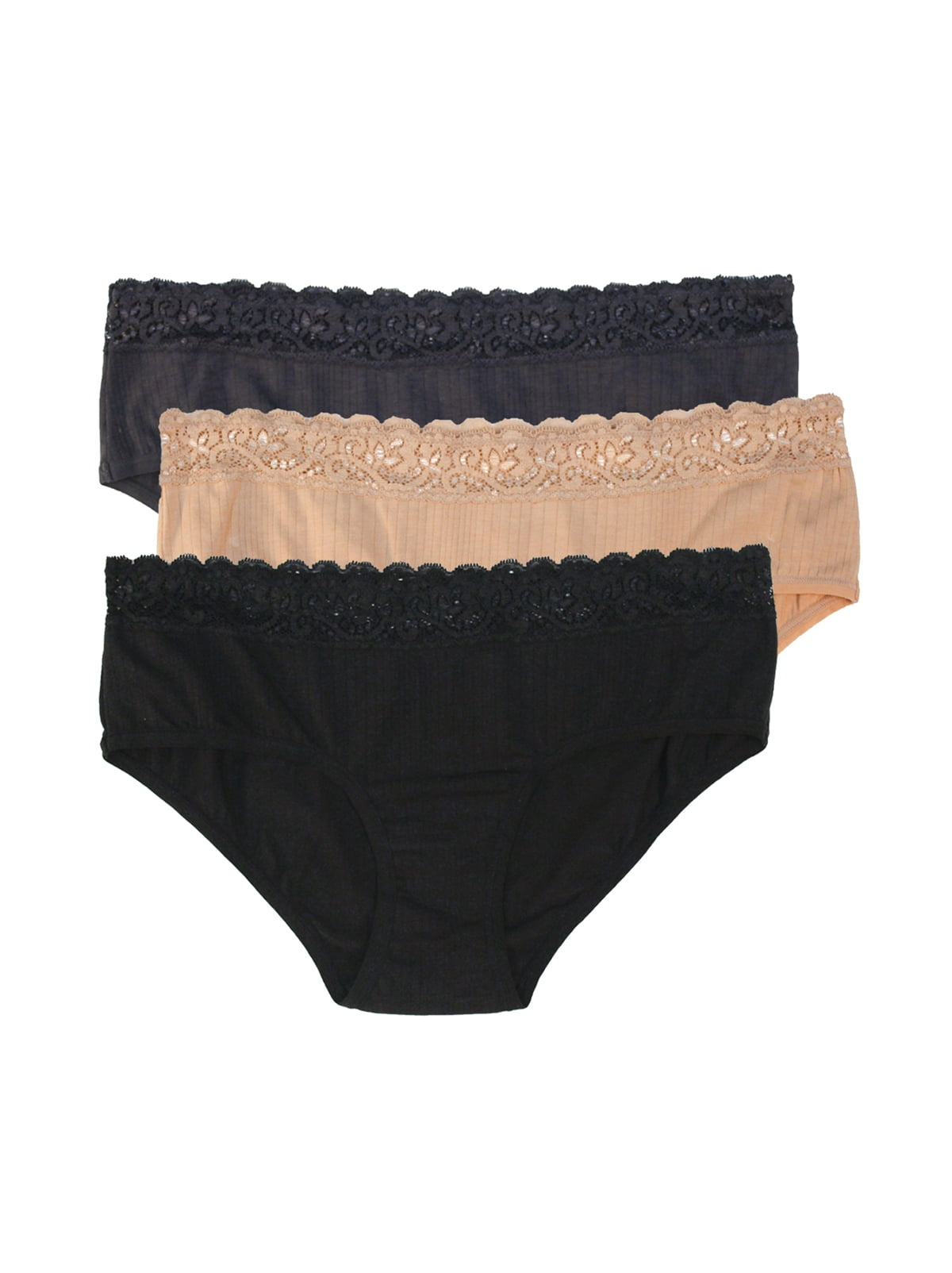 Felina | Low Rise Micro Modal Hipster | Panty | 3-Pack | Lace (Black ...