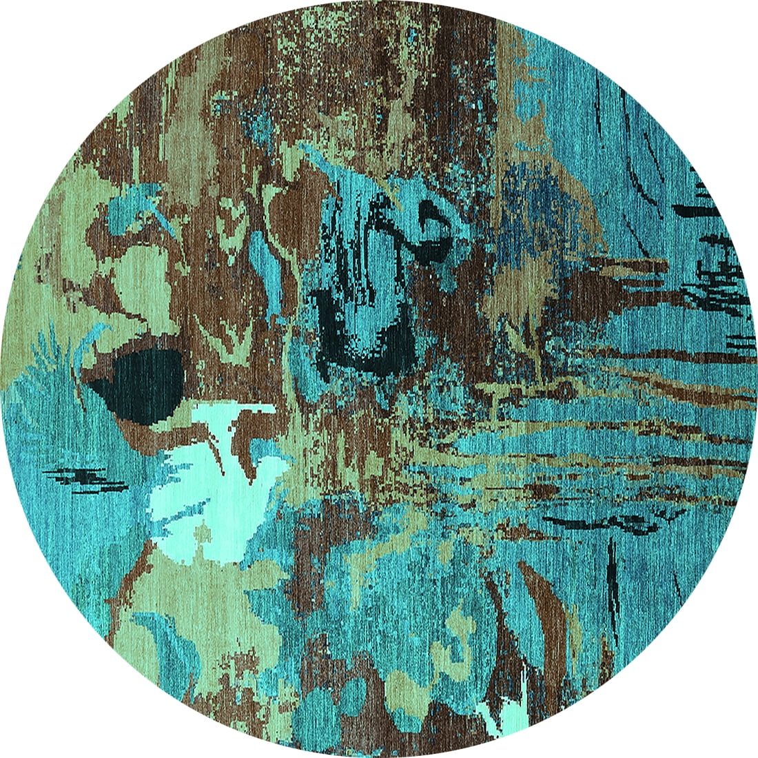 Ahgly Company Machine Washable Indoor Round Oriental Turquoise Blue ...