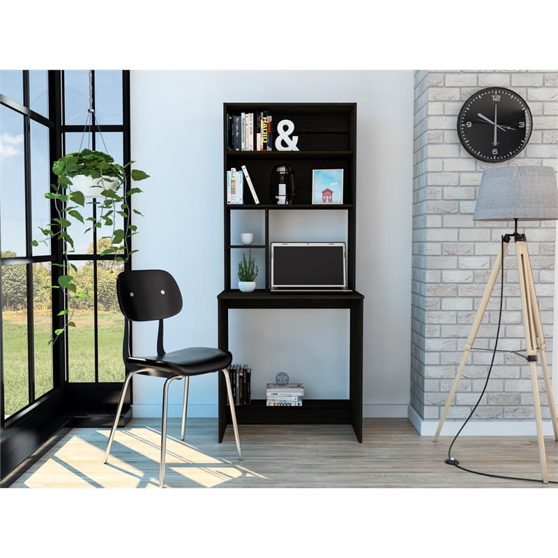 FM FURNITURE Sawgrass computer desk with Hutch Black Engineered Wood ...