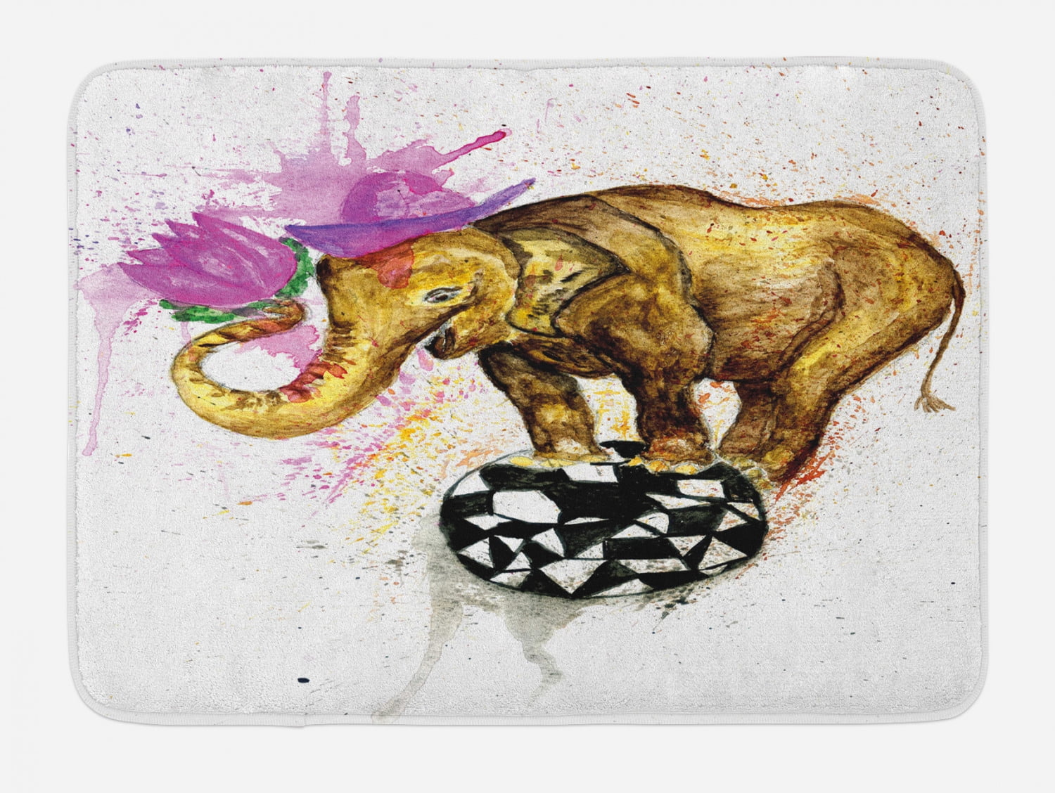 Elephant Bath Mat, Giant Elephant Design on Minimalist Ball with ...