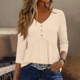 AHMOMEI Womens 3/4 Sleeve Tops Pleated V Neck Button Blouse for Women ...