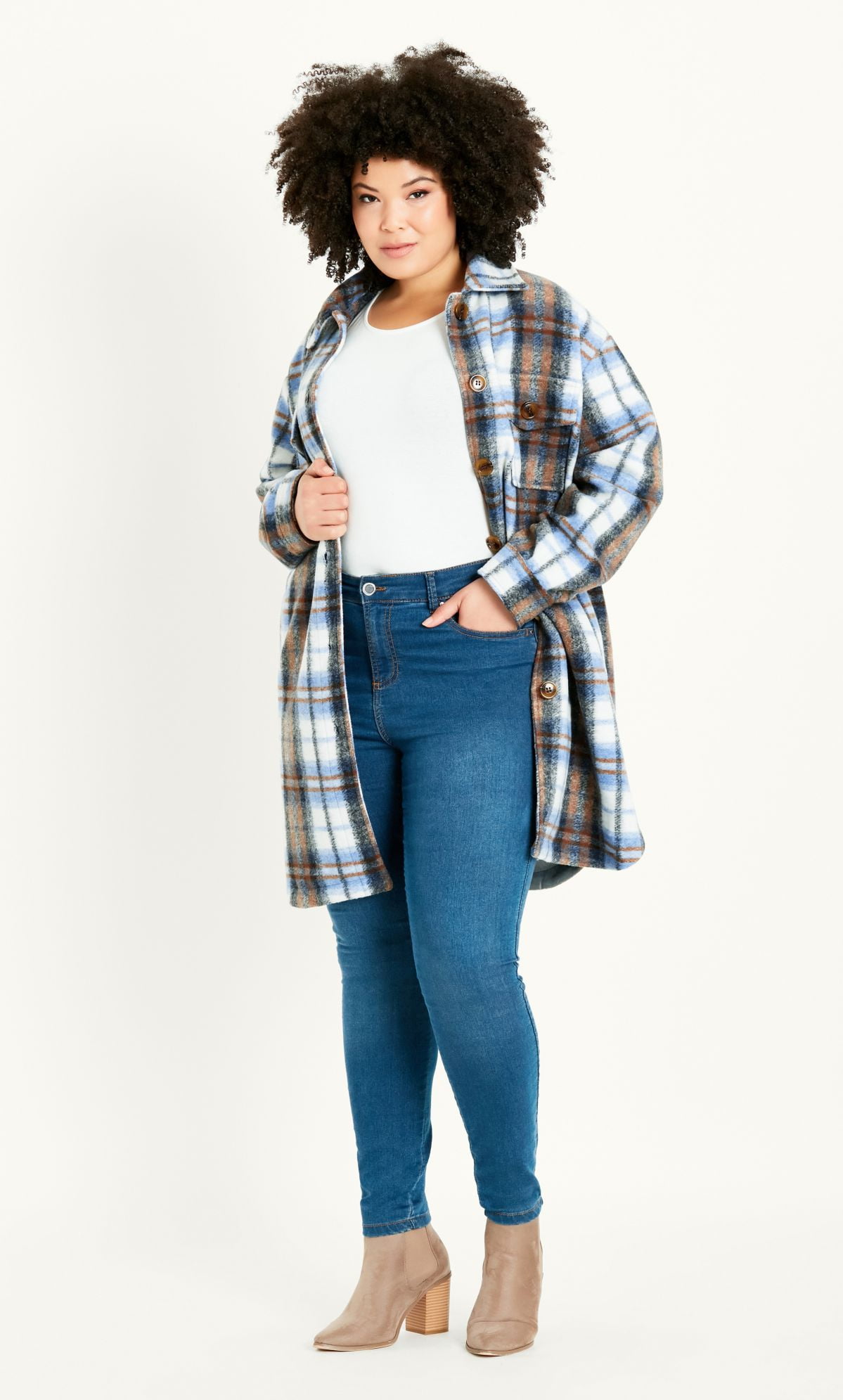 Evans Women's Plus Size Check Relaxed Fit Long Sleeves Fully Lined ...