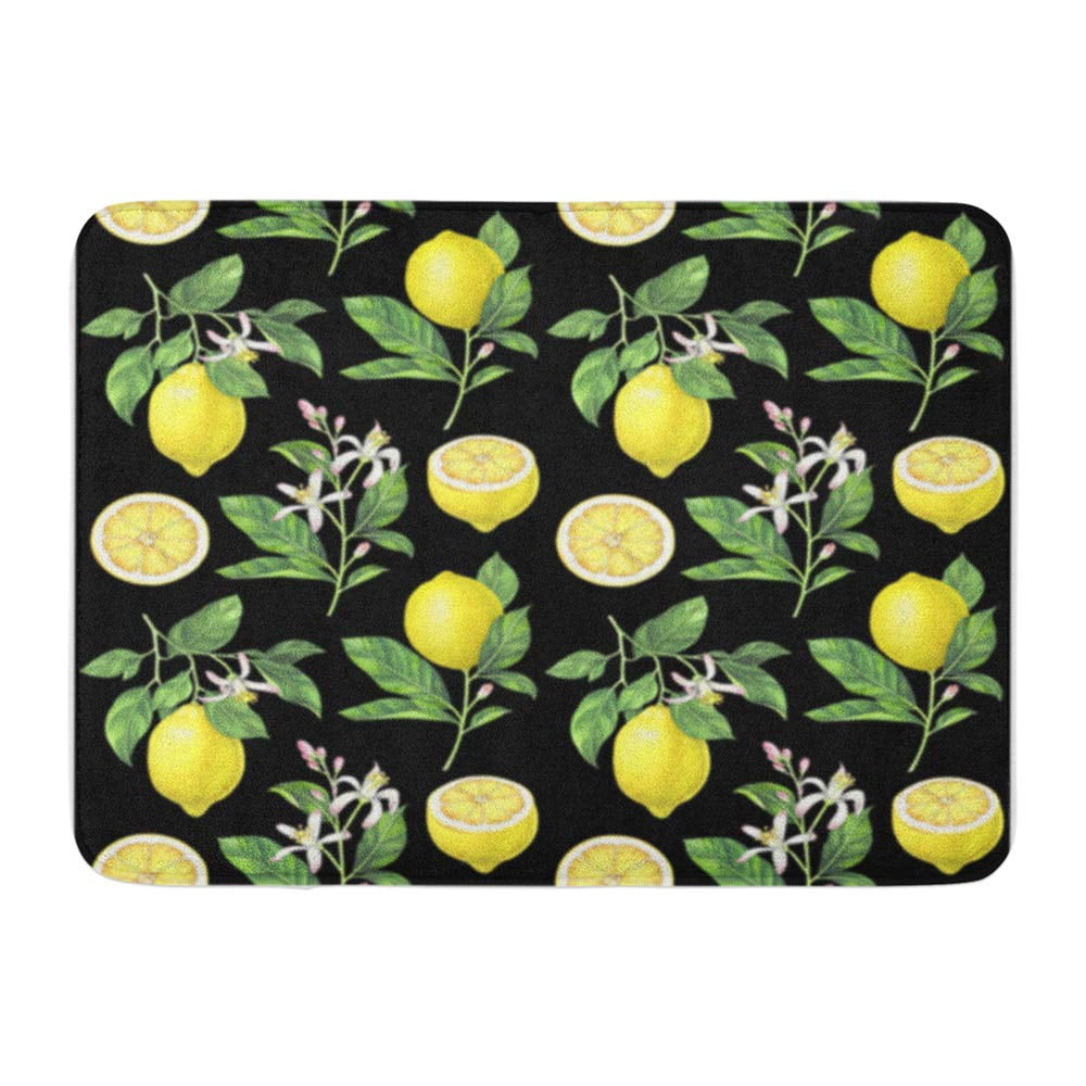 KDAGR Green Black Lemon Pattern on Watercolor Yellow Botanical Doormat ...