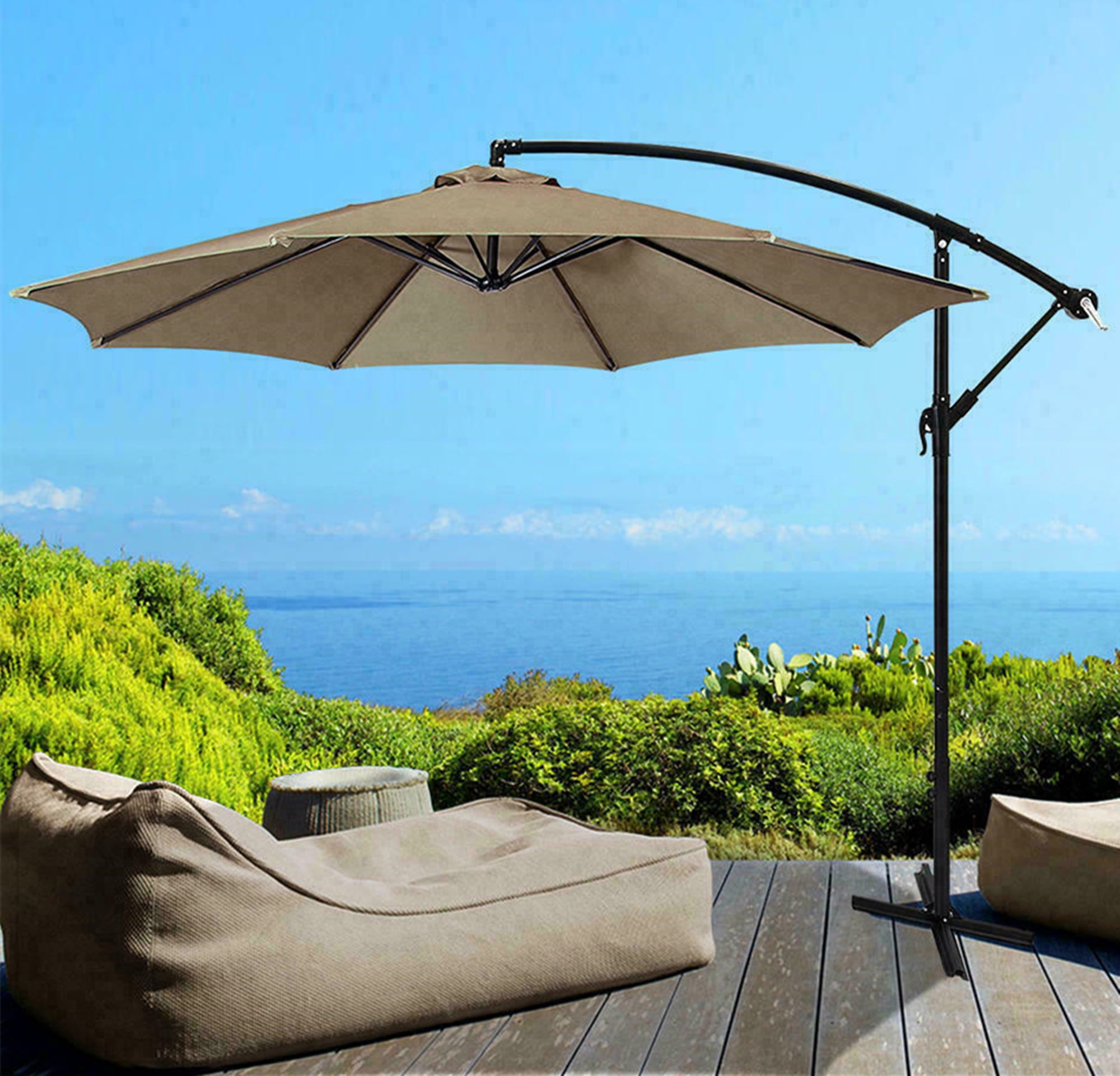 Parasol Déporté de 10 Pieds avec Base Croisée et Manivelle, 8 Nervures ...