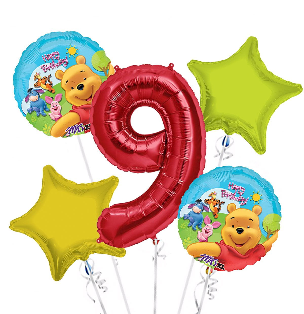 Winnie the Pooh Balloon Bouquet 9th Birthday 5 pcs - Party Supplies ...