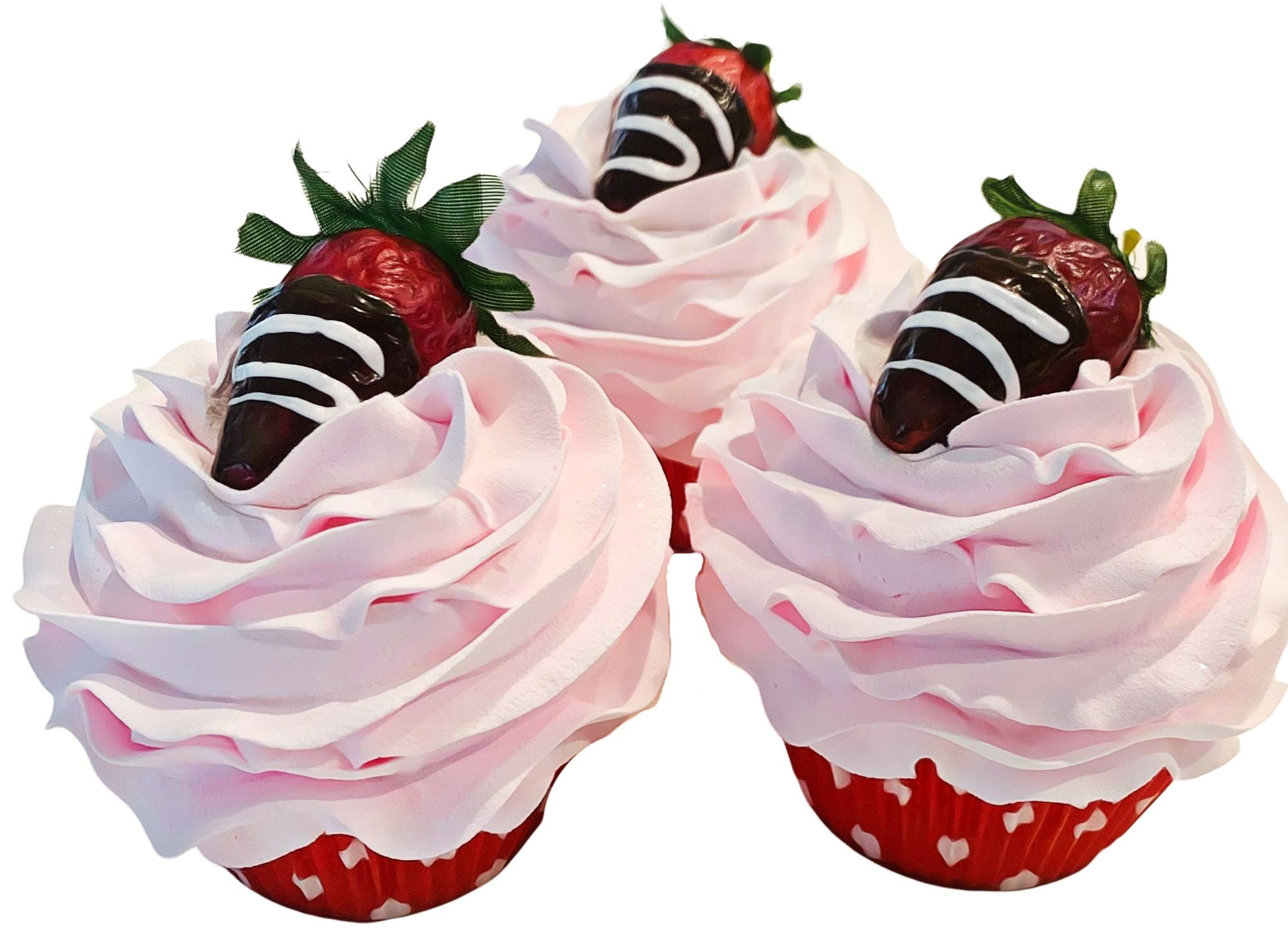 DEZICAKES Fake Cupcakes Pink Strawberry Sweetheart Cupcakes Set of 3 ...