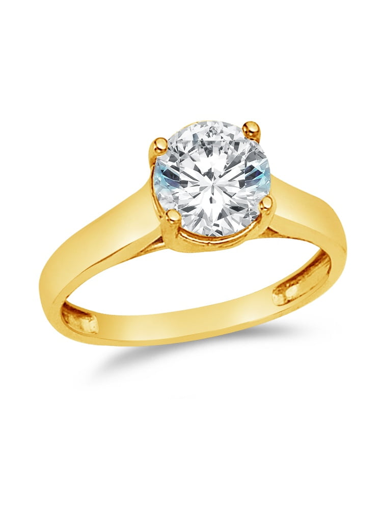 AA Jewels - 14k Yellow Gold CZ Cubic Zirconia Round Engagement Ring ...