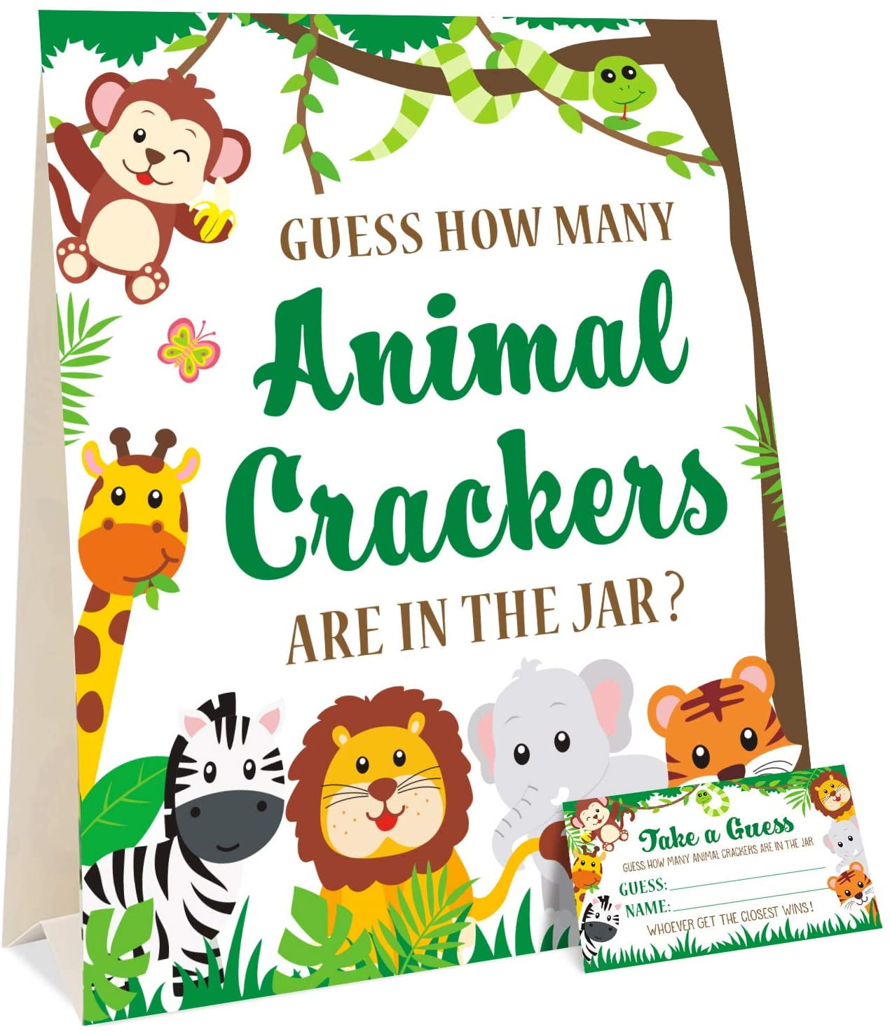 Guess How Many Animal Crackers Jungle Safari Baby Shower Game with ...