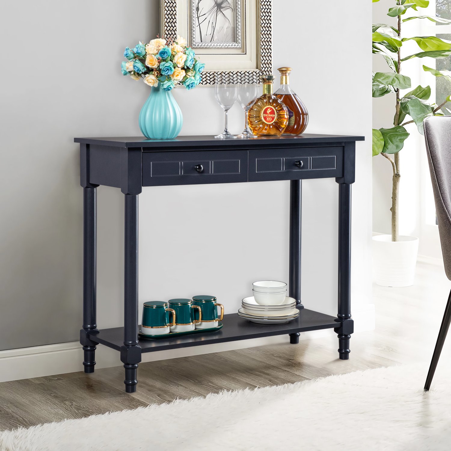 Tcbosik 2-Tier Entryway Console Table with Storage Drawers & Shelf, for ...