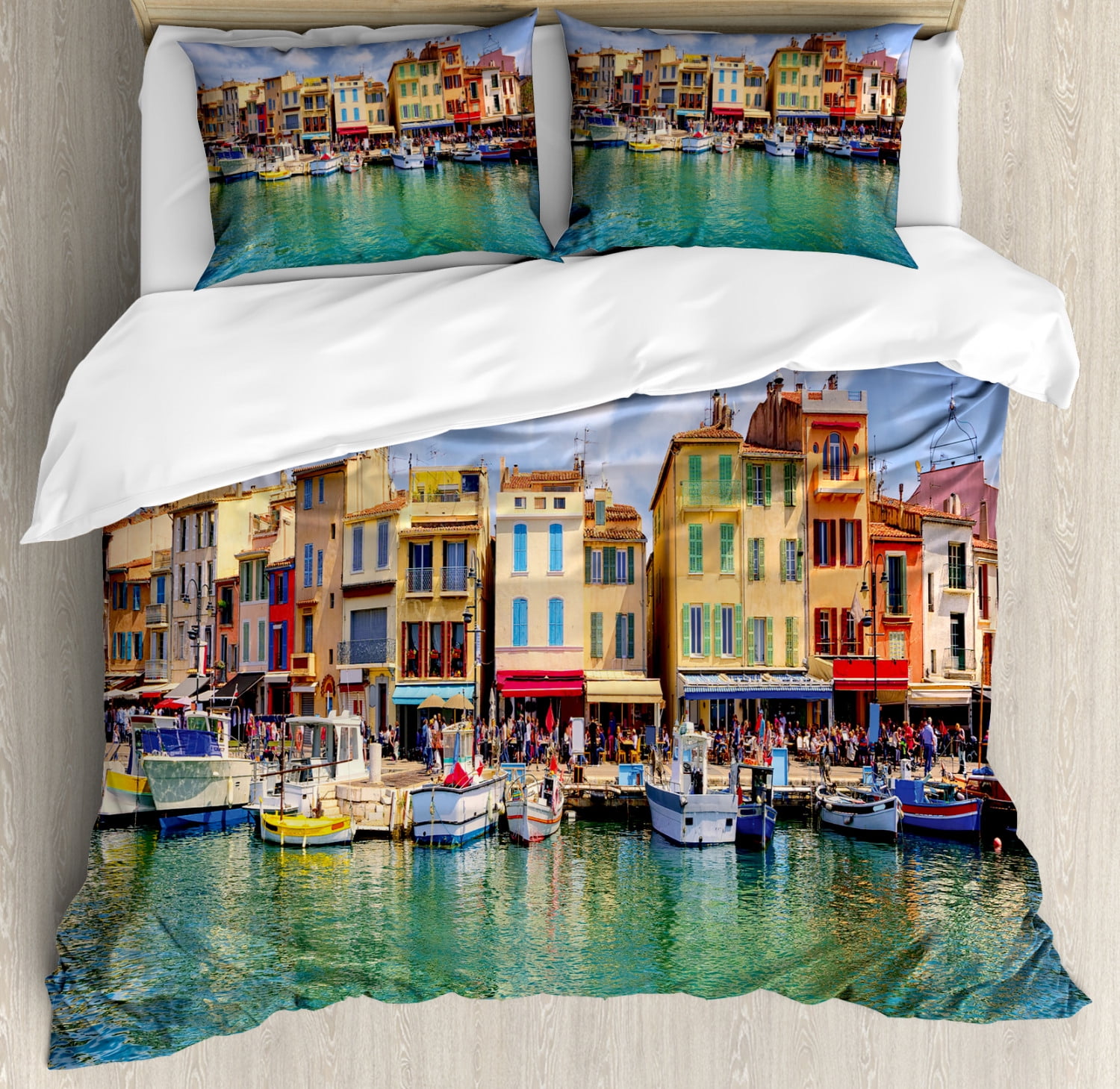 Colorful Duvet Cover Set Queen Size, Mediterranean Style Houses on ...