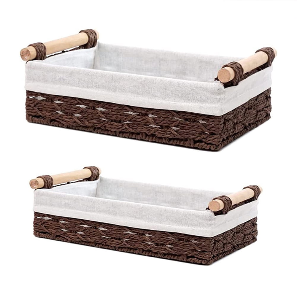 Set of 2 Paper Rope Storage Baskets for Organizing, Hand Woven Basket ...
