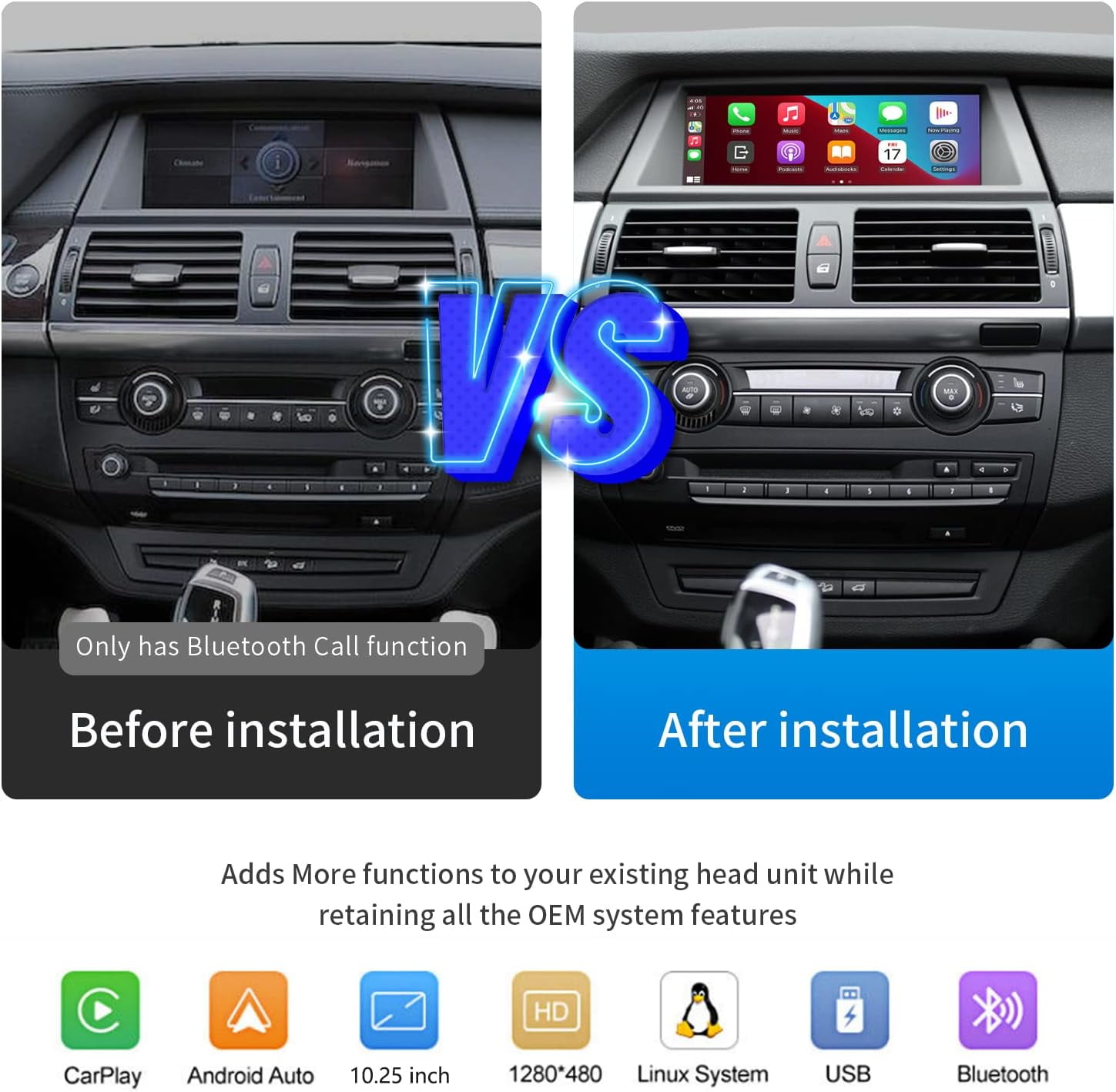 Road Top 10.25 Car Stereo for BMW X5 X6 E70 E71 2005 2010 CCC Carplay Android Auto Walmart