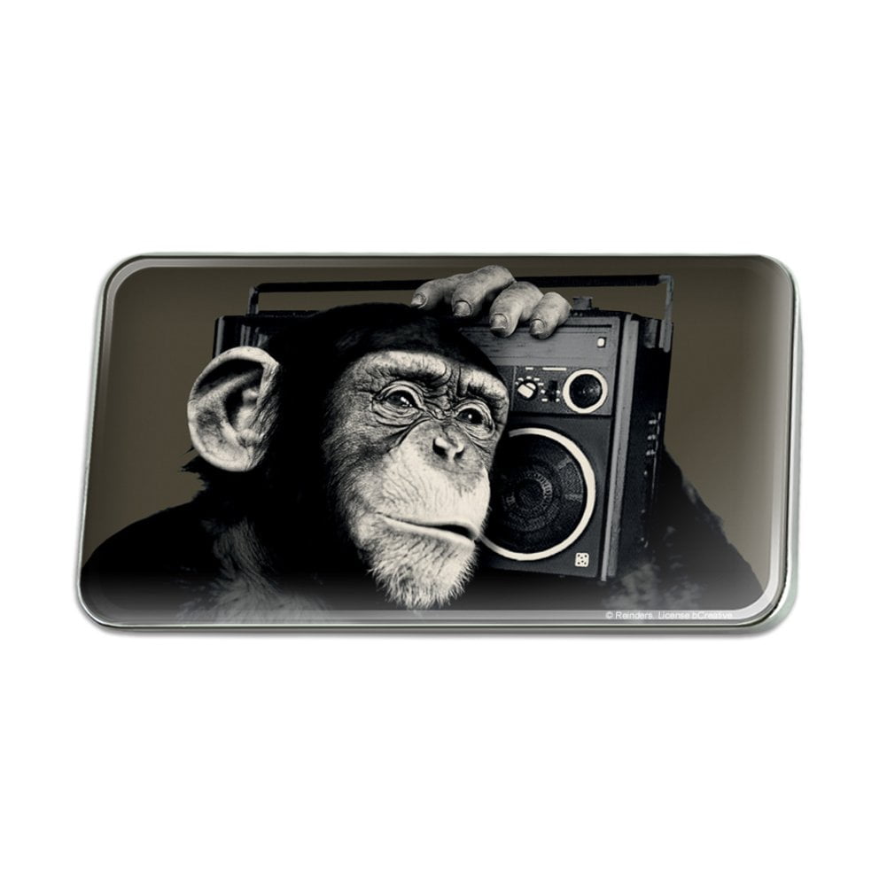 Chimp Monkey With Boombox Radio Metal Rectangle Lapel Hat Pin Tie Tack ...