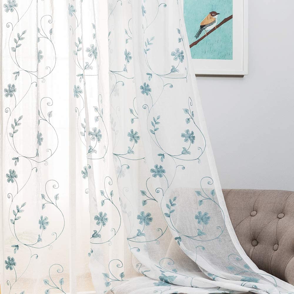Click here for Fuzhong-Blue Sheer Curtains 84 Inches Long  Floral... prices
