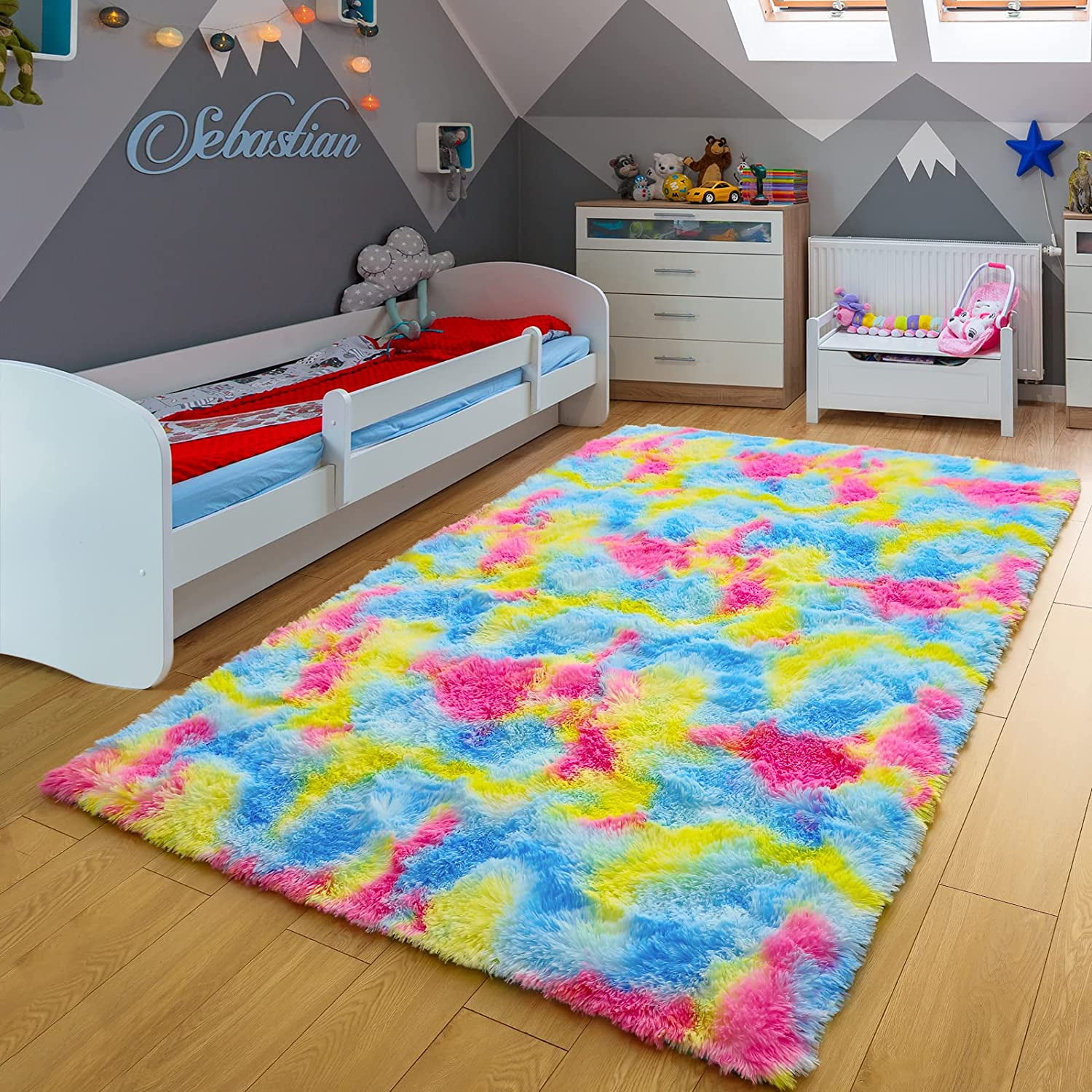 Dwelke Soft Colorful Rugs for Girls Room, Fluffy Rainbow Area rug Cute ...