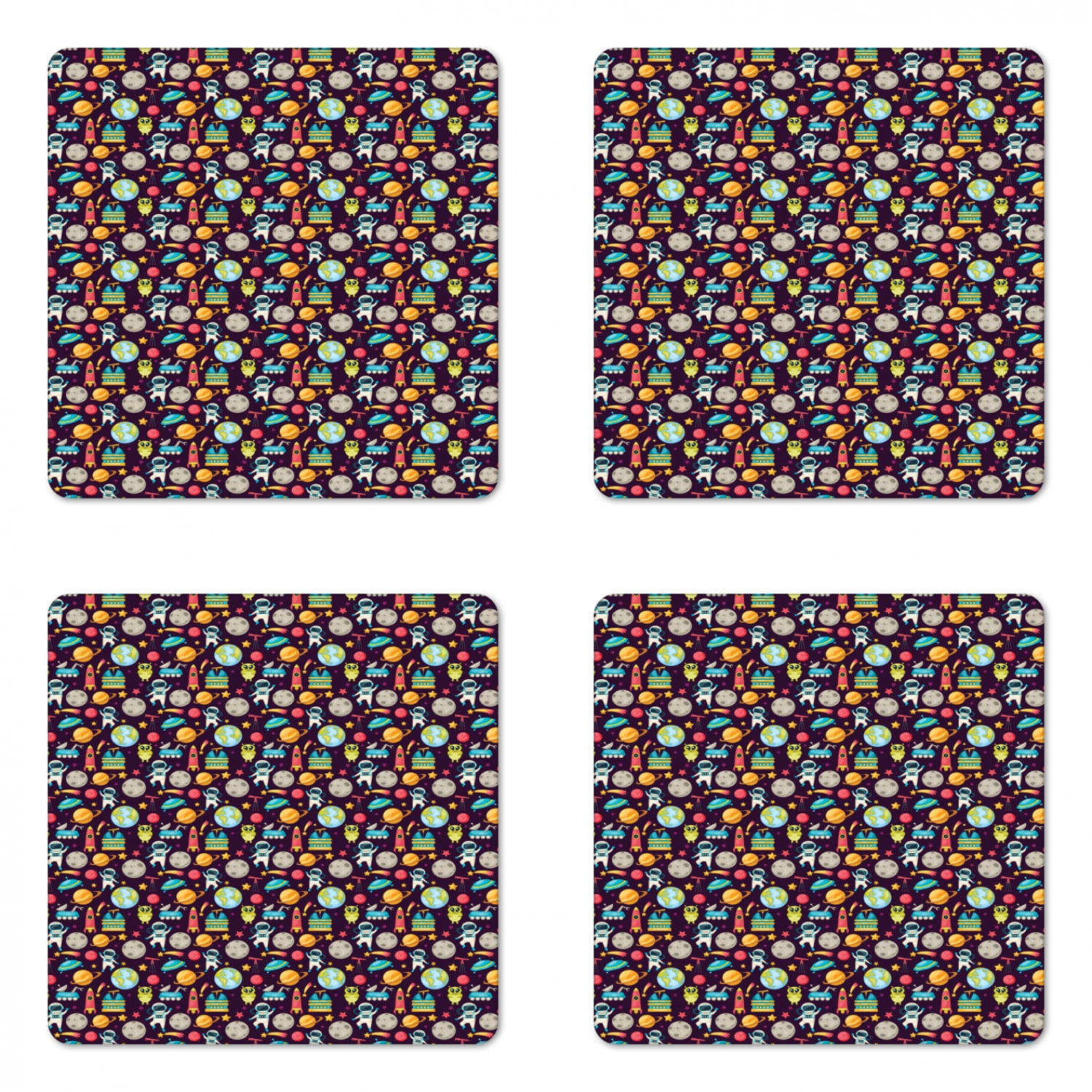 Outer Space Coaster Set of 4, Galaxy Party Pattern Ufo Aliens Telescope ...