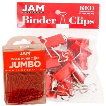 JAM Paper Office Desk Supplies, 1 Paper Clips & 1 Binder Clips, Red, 2 ...