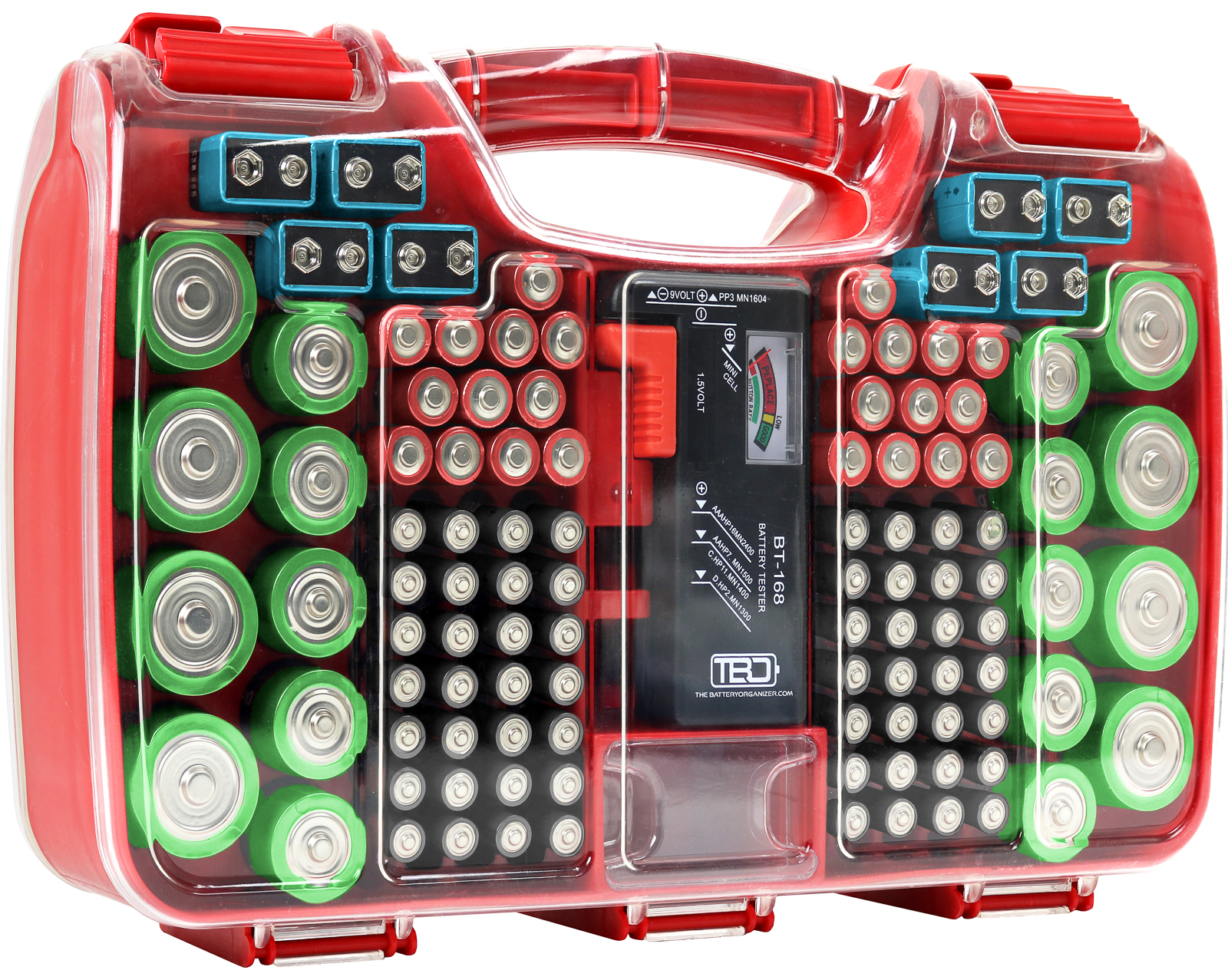 The Battery Organizer Storage Case With Hinged Clear Cover Includes A