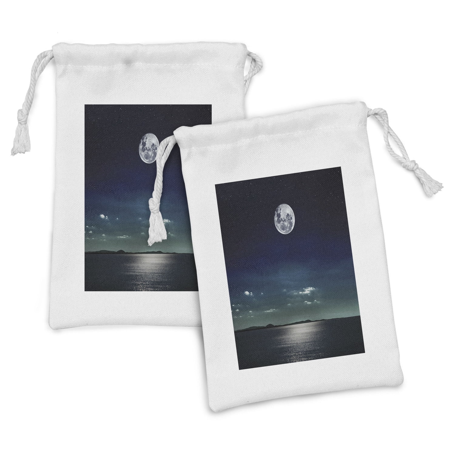 Ocean Fabric Pouch Set of 2, Full Moon Reflected in the Sea Moon Rays ...