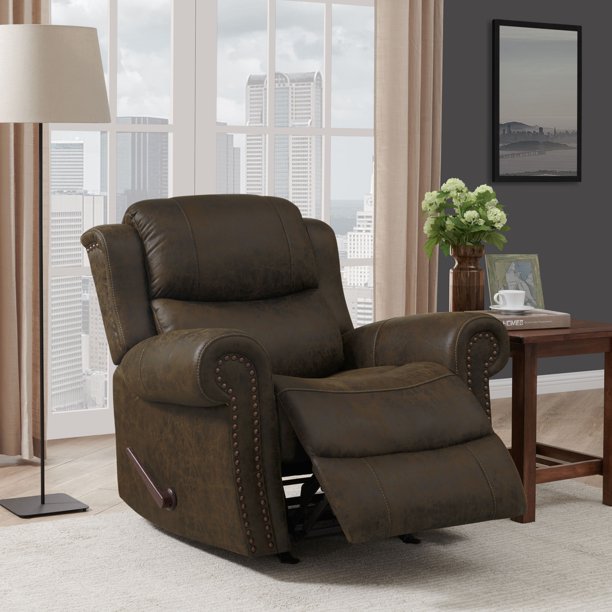 Homesvale Extra Large Rocker Recliner, Brown Distressed Faux Leather ...
