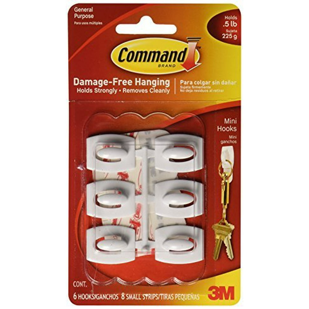 Command Mini Hooks, White, 6-Hooks (17006ES) - Walmart.com - Walmart.com