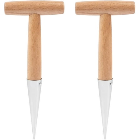 2 PCS Stainless Steel Dibbler with Long Wooden Handle, 11 x 4.5 Inch ...