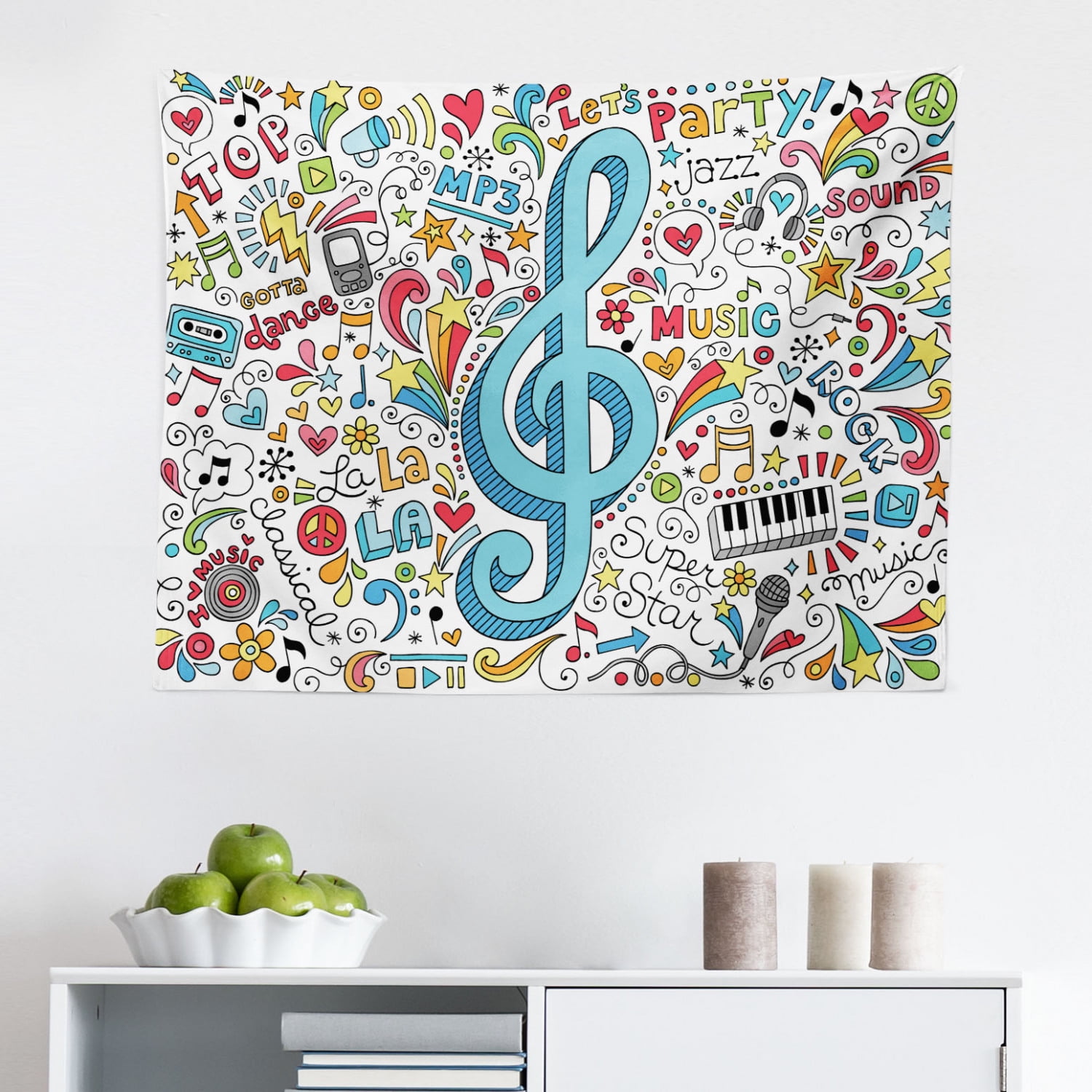Music Tapestry, Conceptual Piano Keyboard Wave and an Acoustic Guitar ...