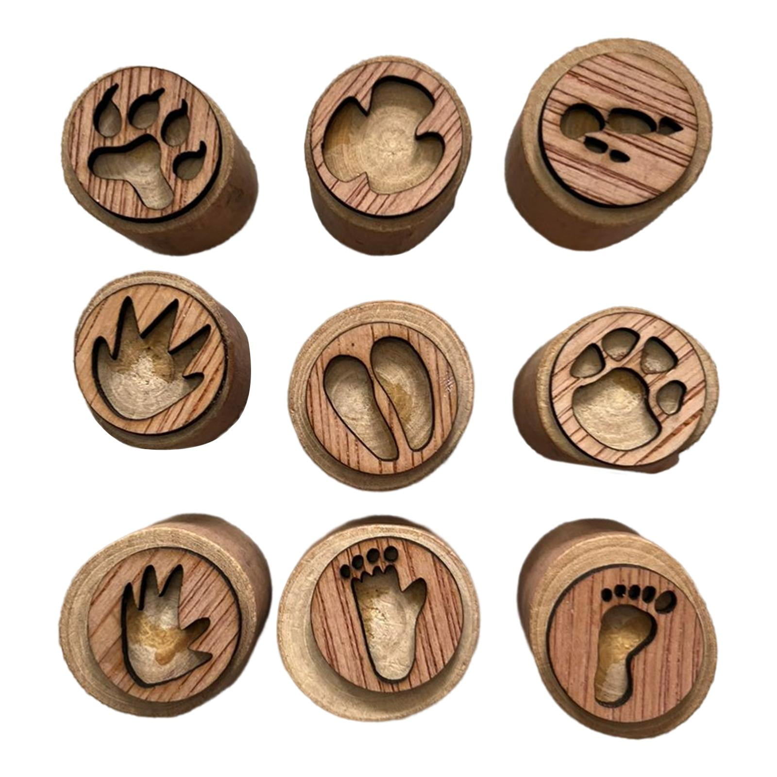 9x Wooden Stamp Set Animals Foot Print Stamp Wooden Block Stamps ...