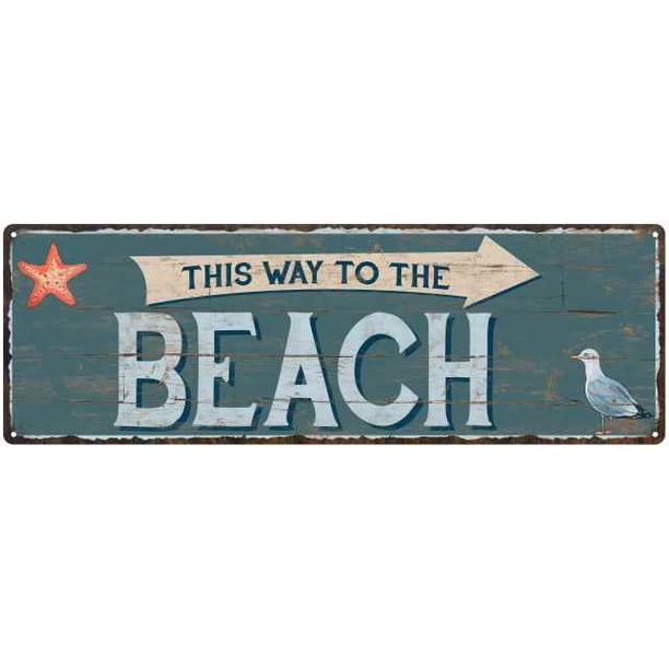 Beach This Way Beach Style Wood Look Sign Gift Green 6x18 Metal Decor ...
