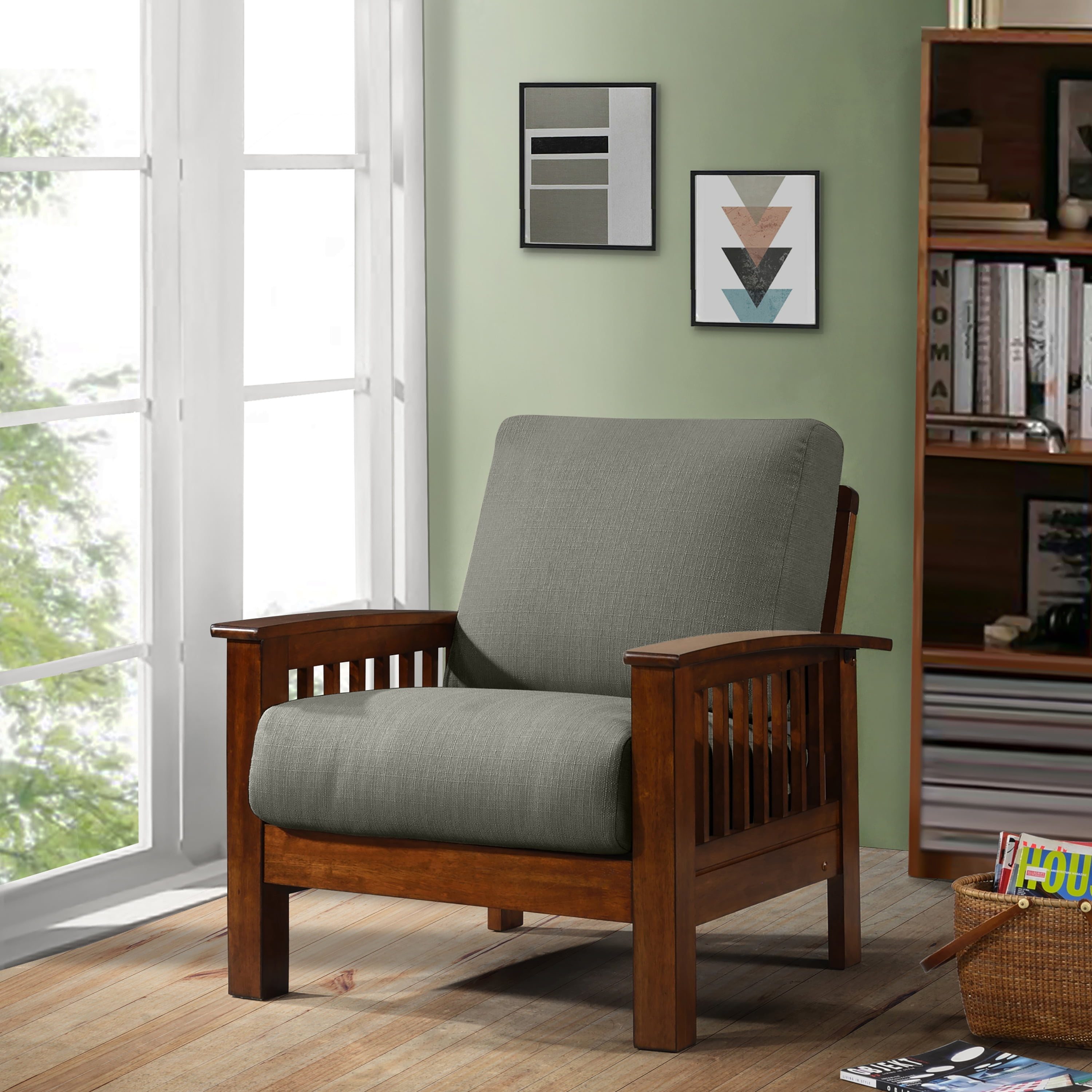 Wood Armchair With Upholstered Seat Upholstered Accent Chair Casters ...