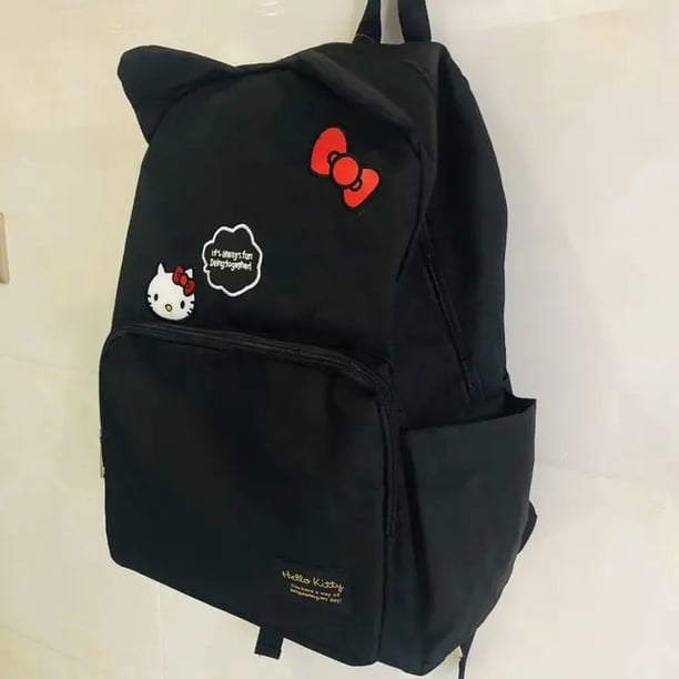 Hello Kitty Sanrio Backpacks Black Embroidery Book Backpack Student ...