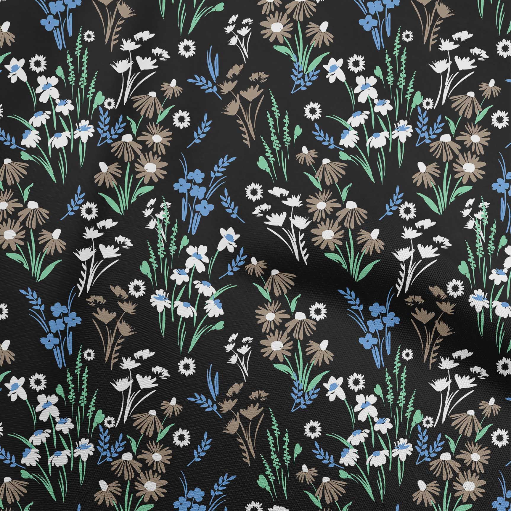 oneOone Silk Tabby Lapis Blue Fabric Floral Fabric For Sewing Printed ...