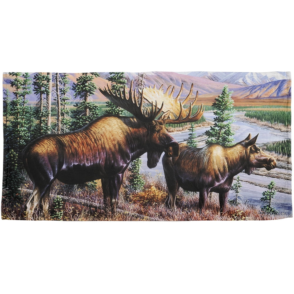 Moose Couple in Nature All Over Beach Towel - Walmart.com