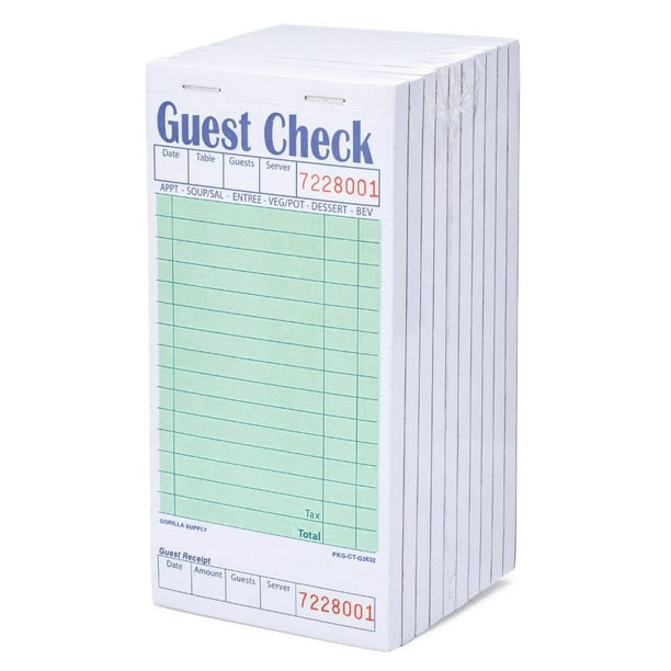 [500] Gorilla Supply Guest Check Book 3.4" x 6.73" Server Notepads ...
