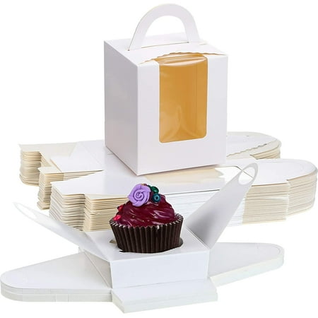 Single Cupcake Boxes Portable Cupcake Containers Board Boxes with Window Insert Handle for ...