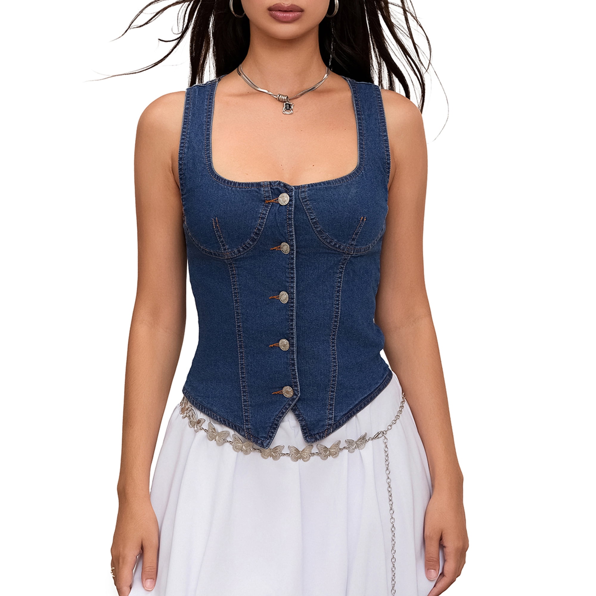 Click here for Gupgi Women Denim Tank Top Waistcoat Blue Bustier... prices