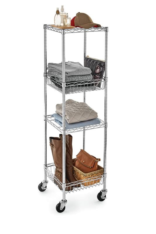 Hyper Tough 4 Shelf Steel Wire Shelving Tower with Caster 16"Dx16"Wx57 ...