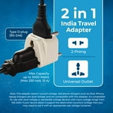 OREI Universal Power Plug Adaptor: World to India (Type D), 2 in 1, CE ...