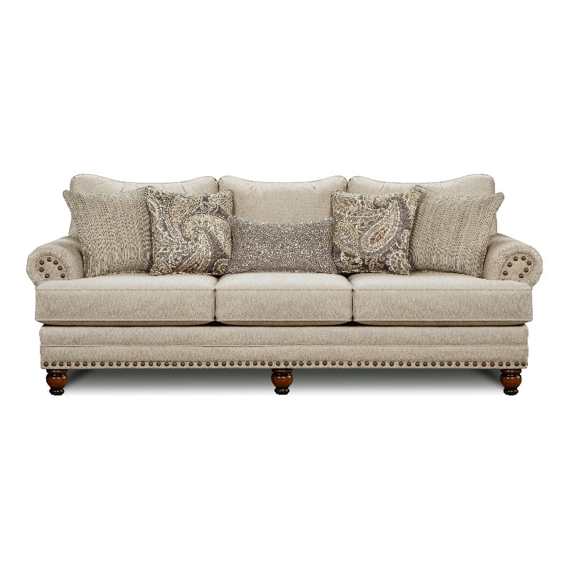Southern Home Furnishings Carys Doe Traditional Polyester Sofa in Beige ...