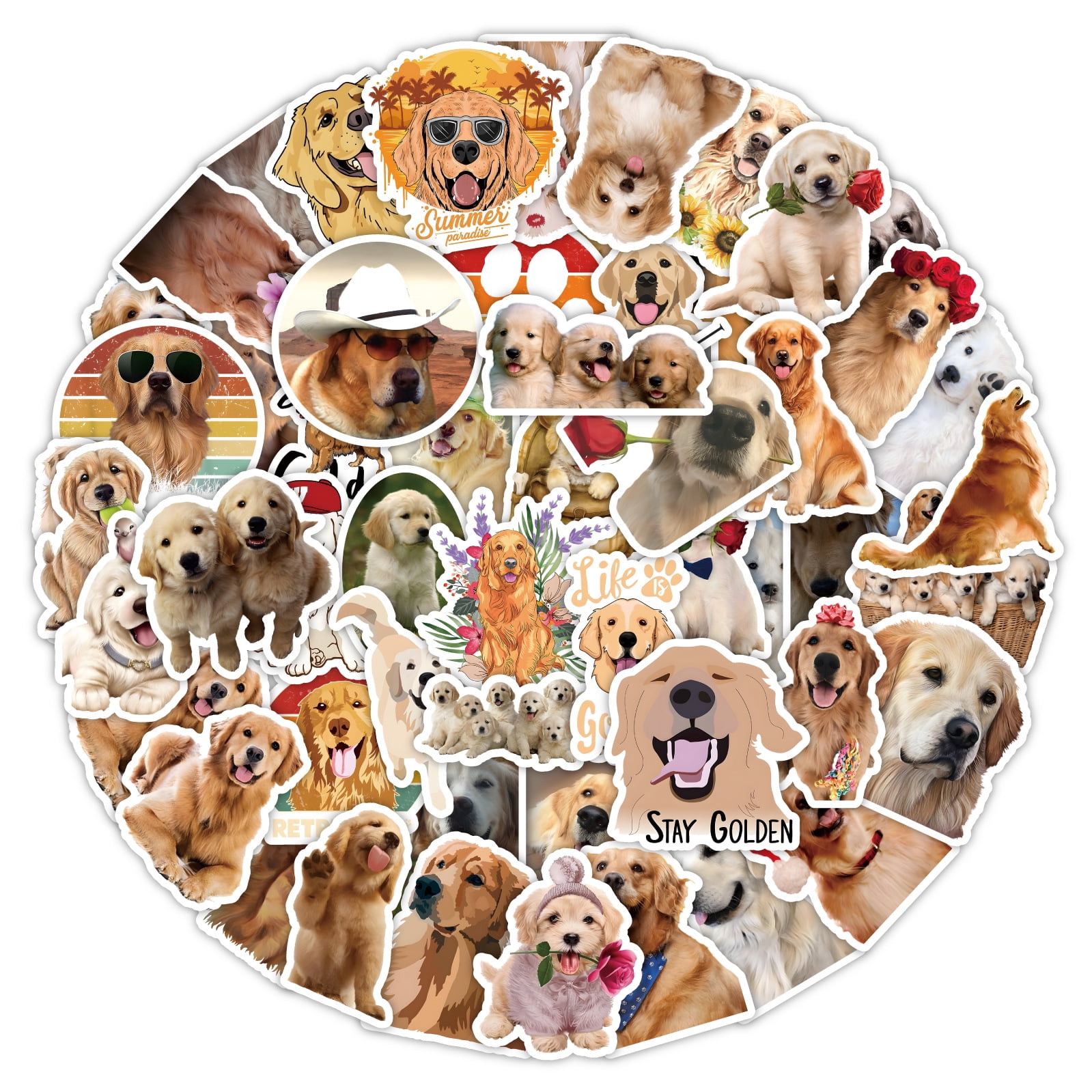 50Pcs Golden Retriever Stickers, Waterproof Vinyl Stickers Decals for ...