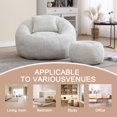 Chenille Upholstered Round Lazy Cozy Bean Bag Chair with Ottoman-Beige ...