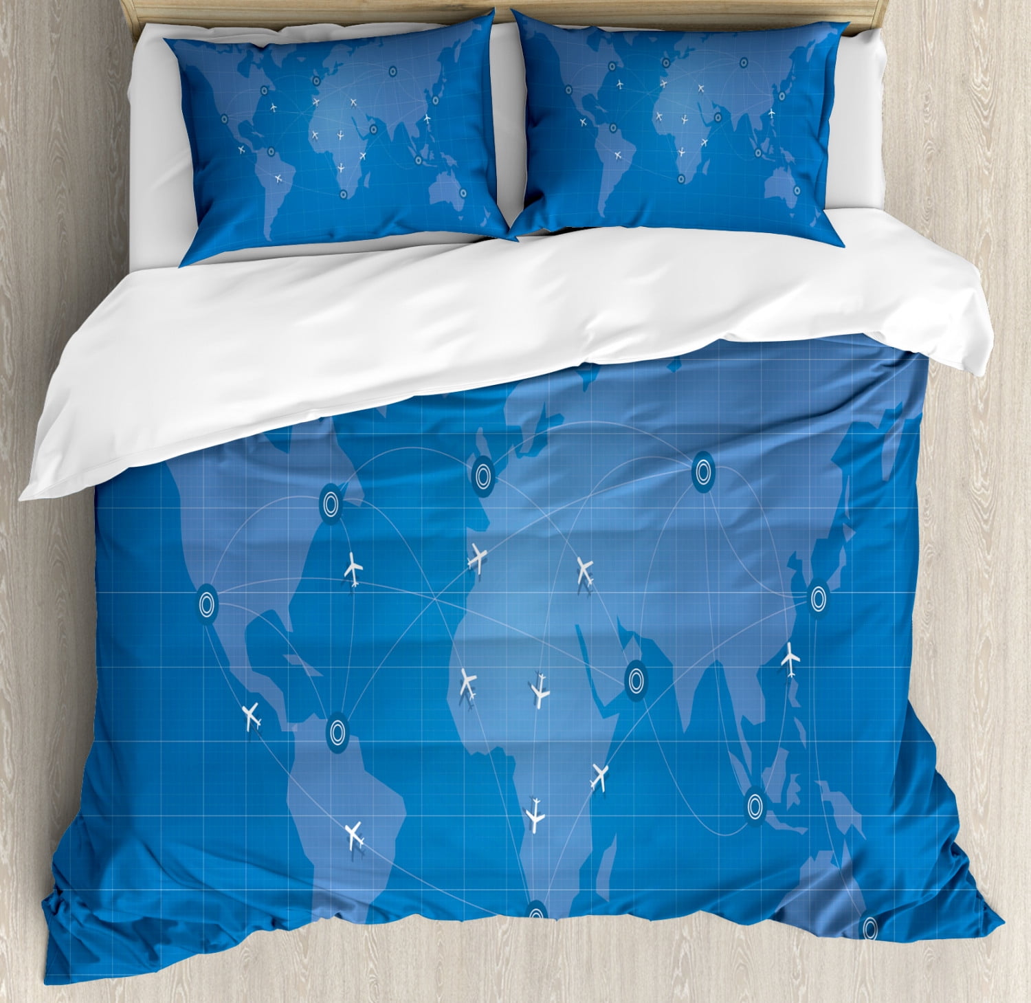 Airport Duvet Cover Set King Size, Illustration of Flight Routes on ...