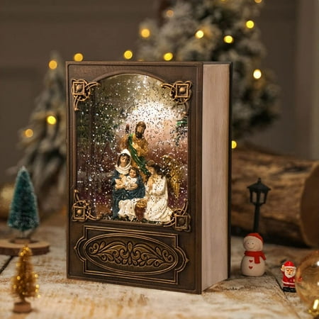 Christmas Snow Globe Lighted Nativity Scene Book Musical Water Lantern ...