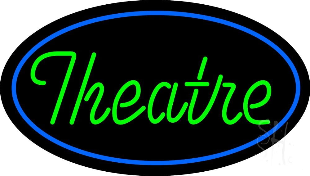 Green Theatre With Border LED Neon Sign 13 x 24 - inches Black Square ...