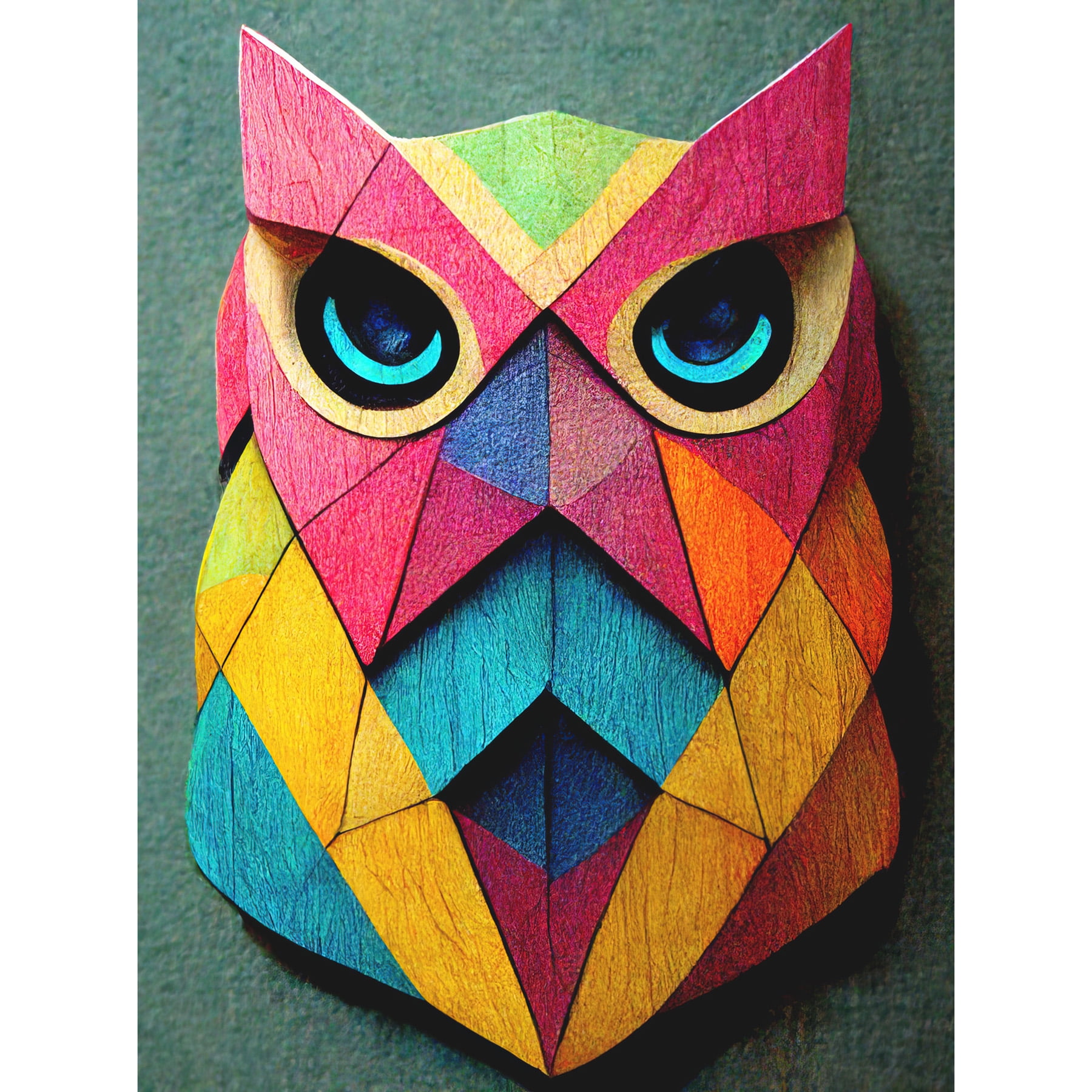 Geometric Rainbow Owl Picture Abstract Multi Coloured Unframed Wall Art ...