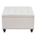 Huimo Furniture Large 30 Inch Square Storage Ottoman Bench Beige