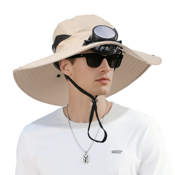 Khaki Womens Solar Powered Sun Hat With Neck Flap And Fan For Outdoor ...