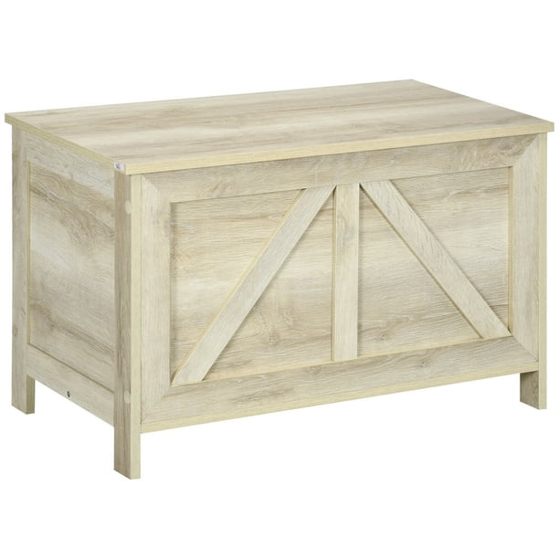 HOMCOM Storage Chest Farmhouse Wood Chest with Safety Hinge to Open Up ...